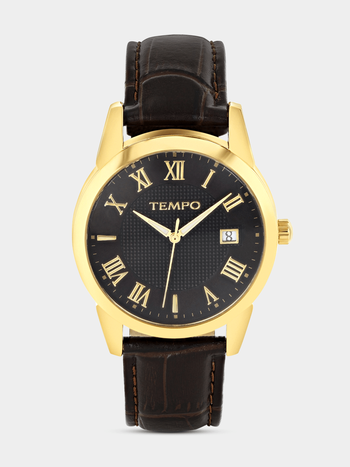 Tempo Gold Plated Brown Dial Brown Leather Watch | Bash