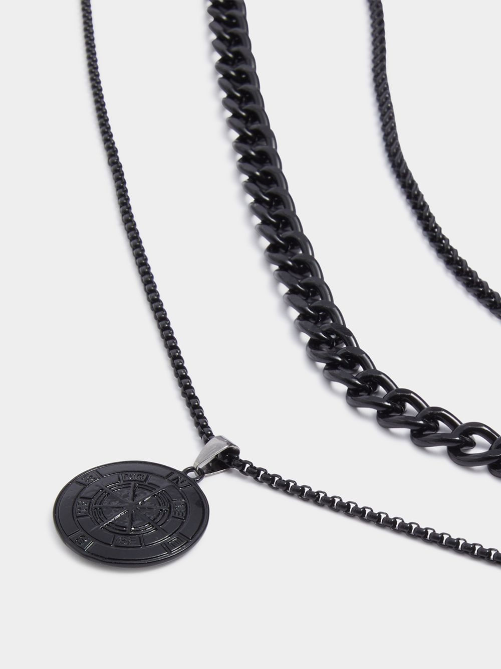 Markham Men's Compass Pendant Black Necklace Set | Bash