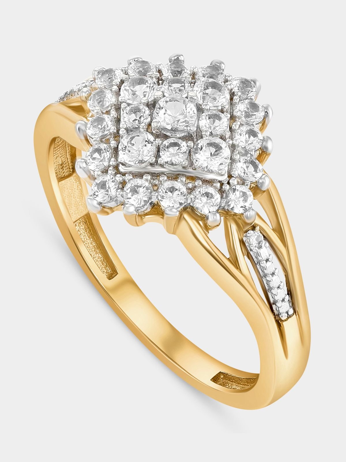 Yellow Gold & Sterling Silver White Sapphire Marquise Cluster Ring | Bash