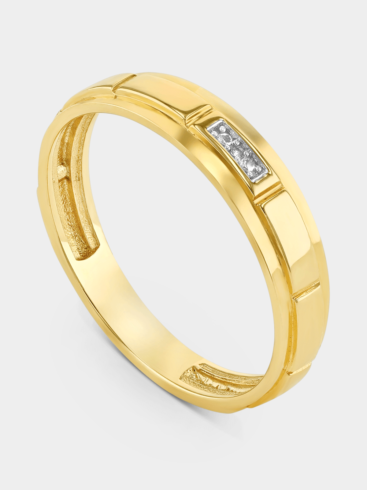 Yellow Gold Diamond Rectangle Vertical Groove Ring | Bash