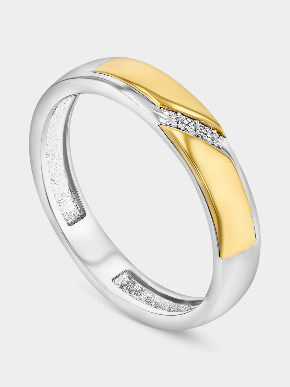 Yellow Gold & Sterling Silver Diamond Diagonal Geometric Ring | Bash