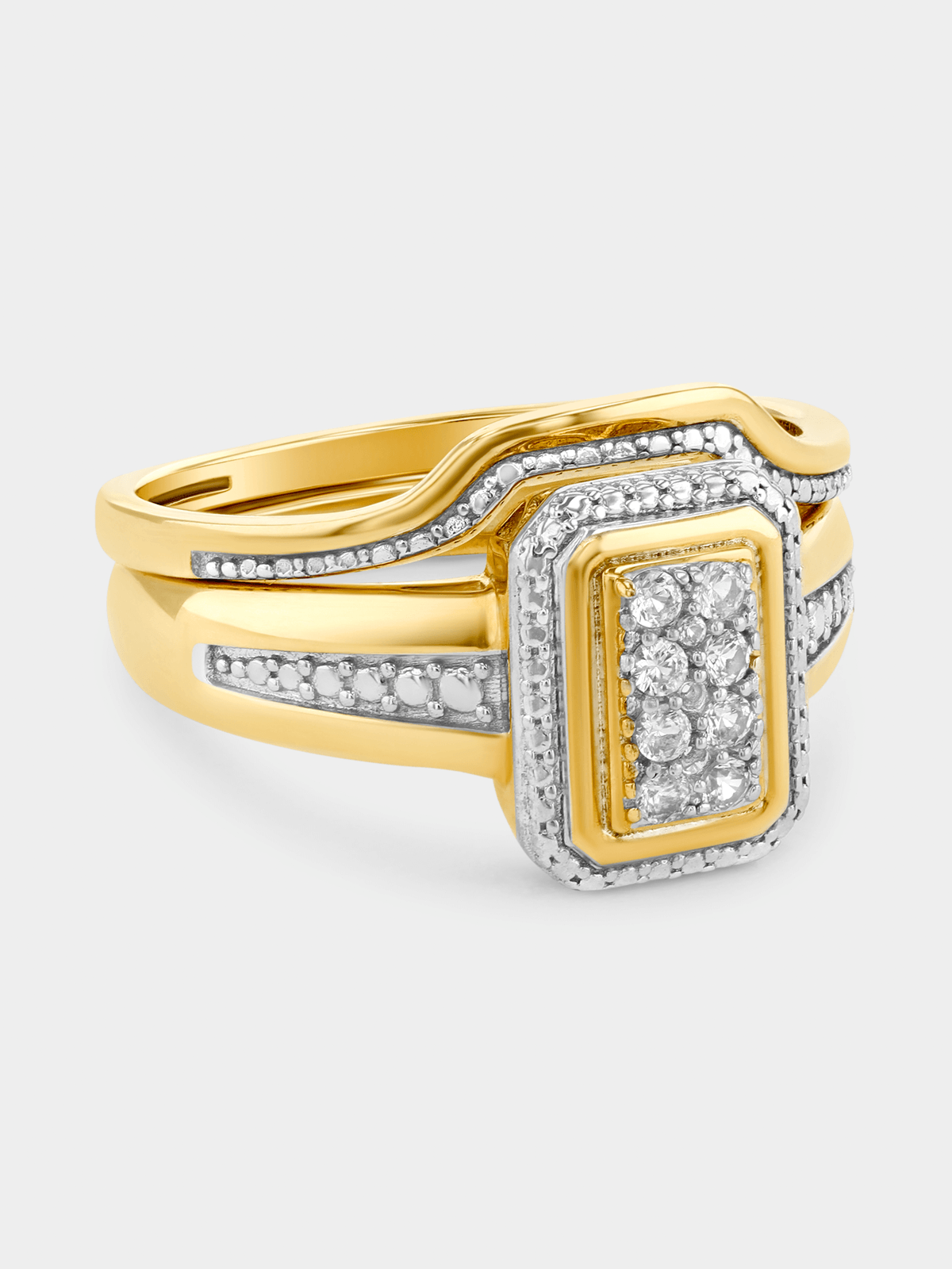 Yellow Gold White Sapphire Multi-Stone Rectangle Halo Twinset Ring | Bash