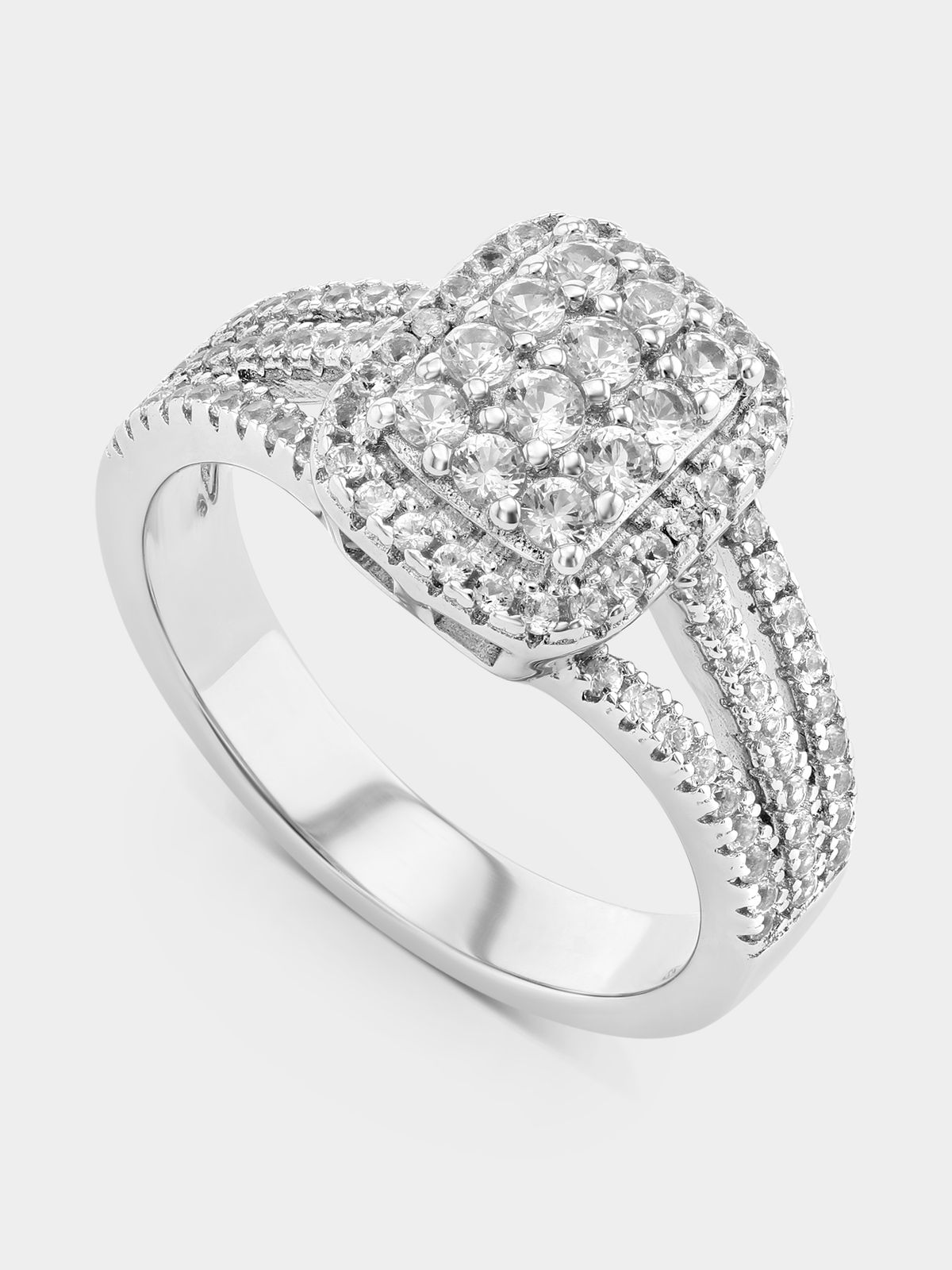 Sterling Silver White Sapphire Rectangle Halo Ring | Bash