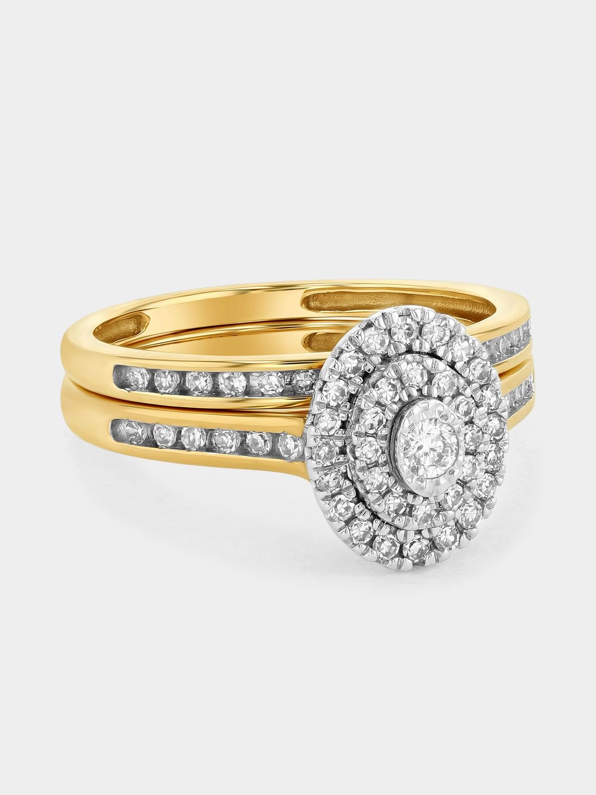 Yellow Gold 0.4ct Lab Grown Diamond Oval Halo Twinset Ring | Bash