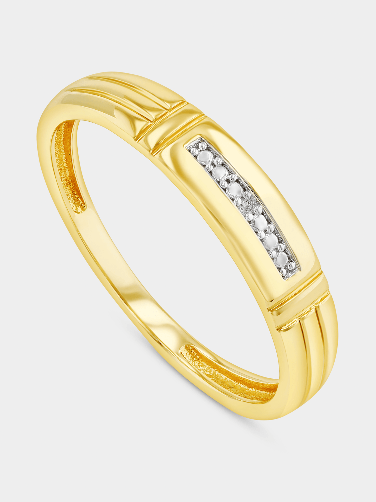 Yellow Gold Diamond Horizontal Bar Perpendicular Strokes Ring | Bash