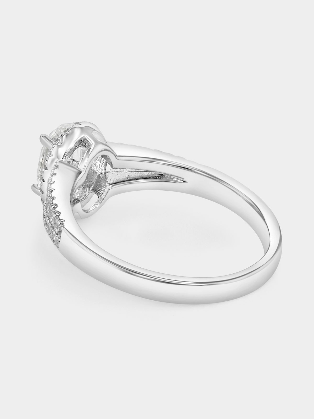 Sterling Silver Diamond Oval Halo Split-Shank Ring | Bash