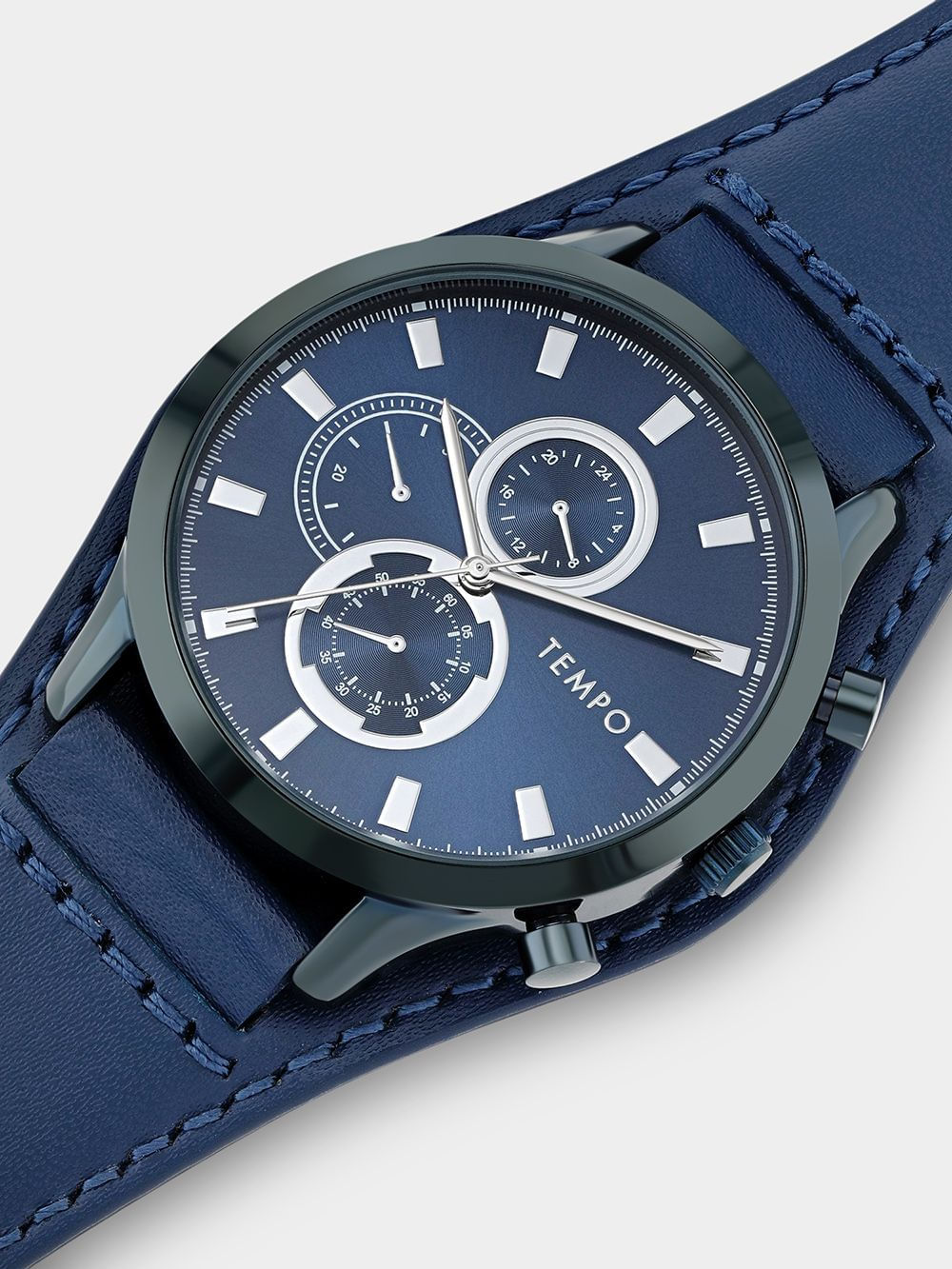 Tempo Blue Plated Chronographic Blue Leather Watch | Bash