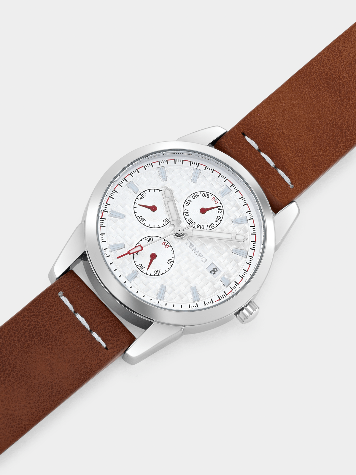Tempo Silver Plated Silver Tone Dial Tan Leather Watch | Bash