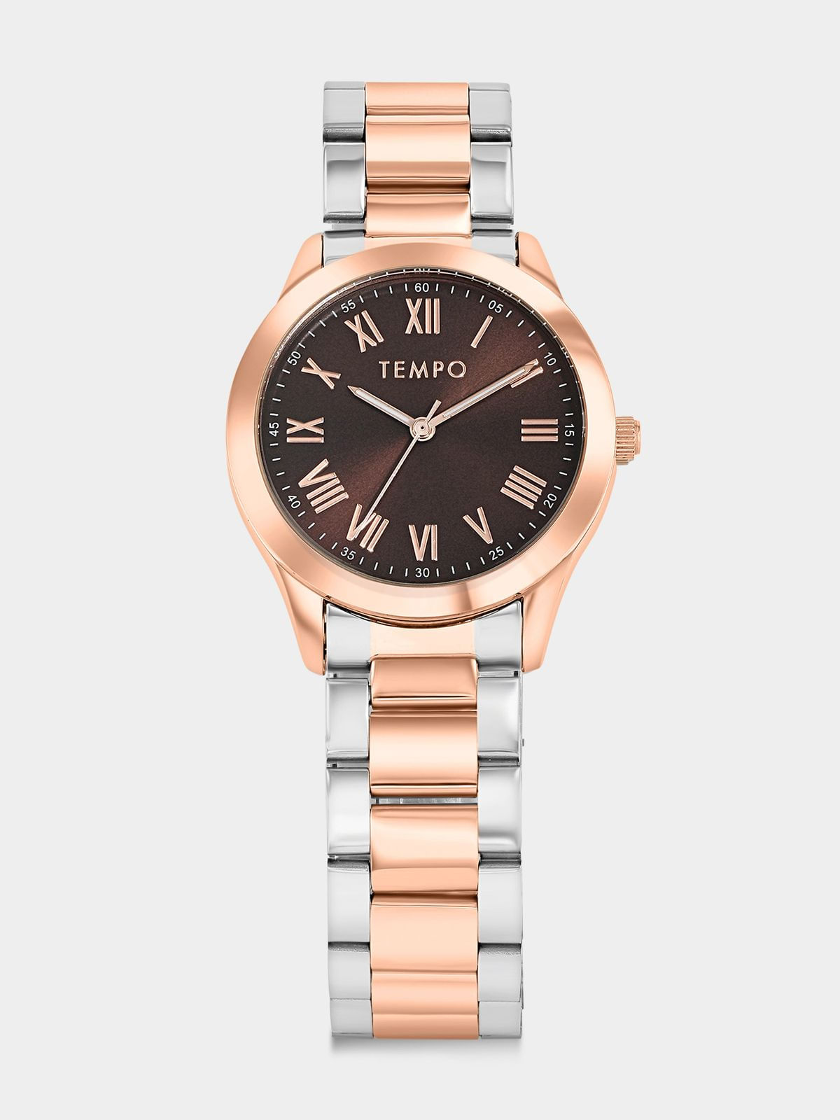 Tempo Rose Plated Brown Dial Two-Tone Bracelet Watch | Bash