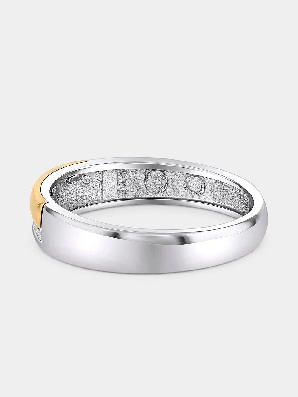 Yellow Gold & Sterling Silver Diamond Diagonal Swoop Wedding Band | Bash