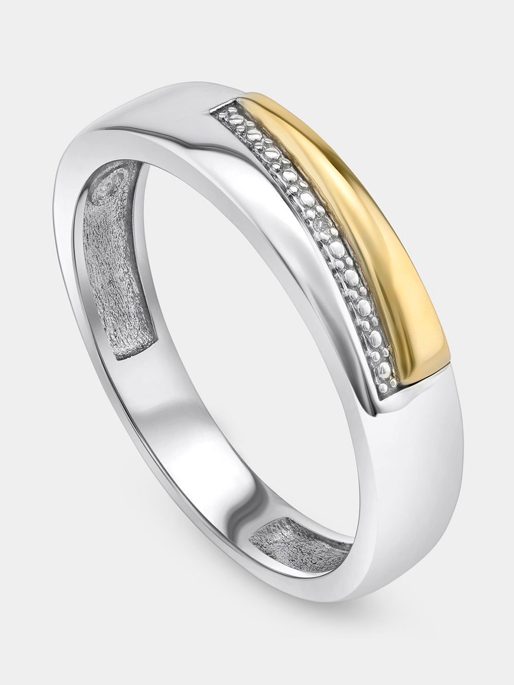Yellow Gold & Sterling Silver Diamond Diagonal Swoop Wedding Band | Bash