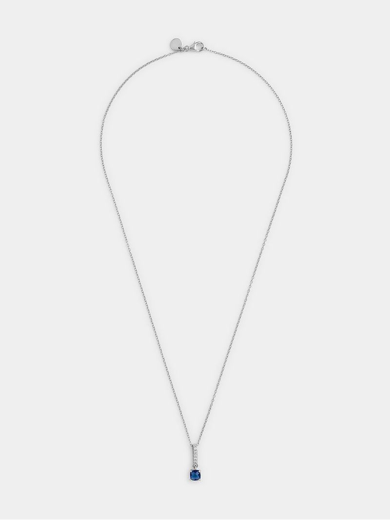 Sterling Silver Sapphire Blue Cubic Zirconia Bar Pendant | Bash