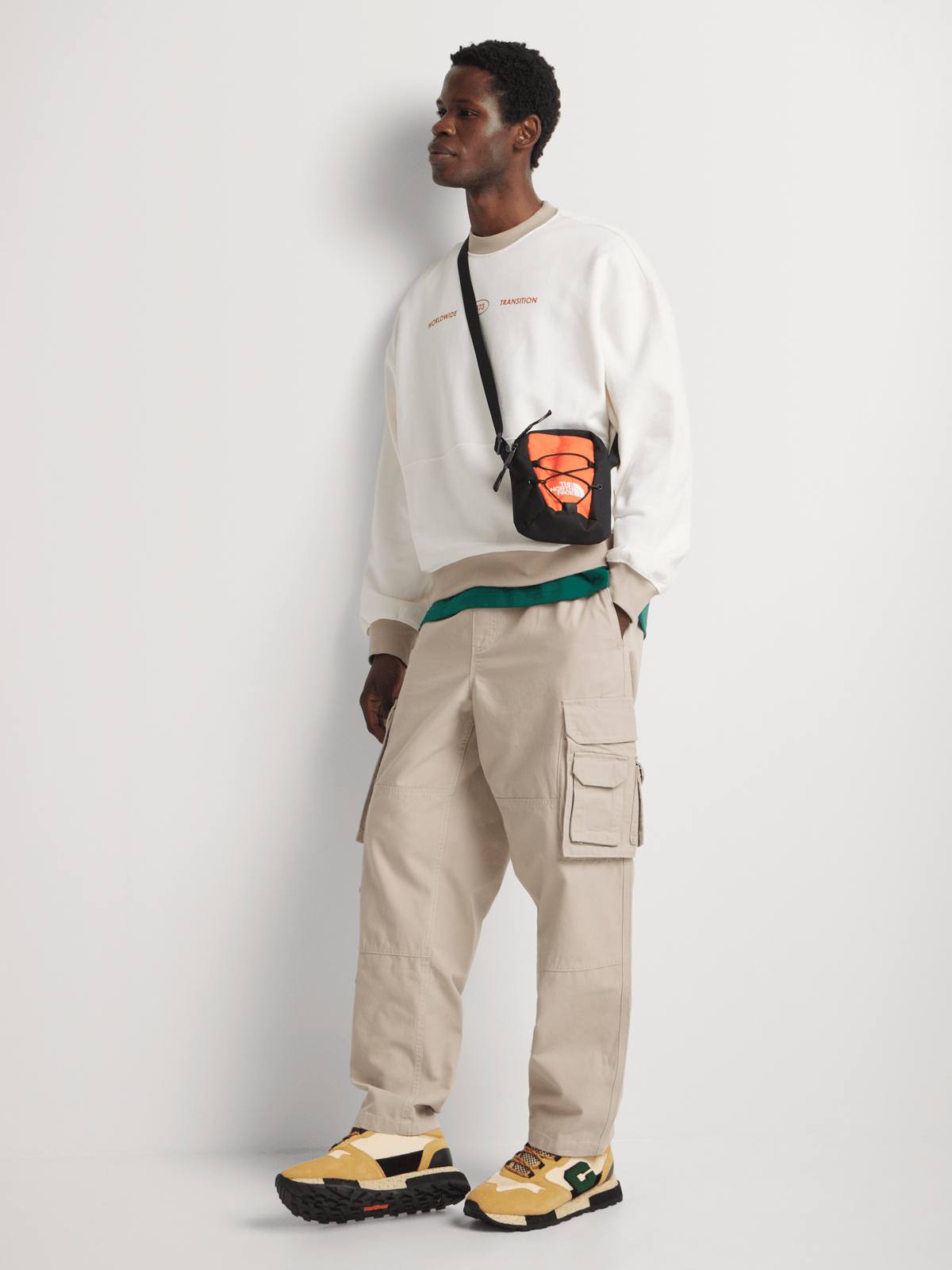 Markham Men's Graphic Contrast Neck Purpose Crewneck Stone Sweater | Bash