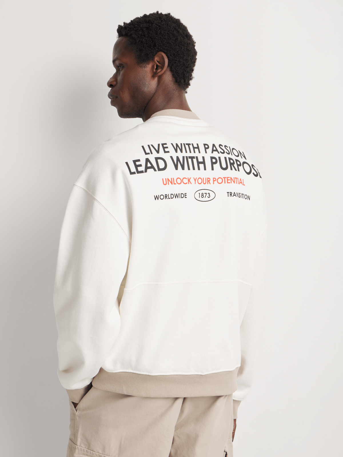 Markham Men's Graphic Contrast Neck Purpose Crewneck Stone Sweater | Bash