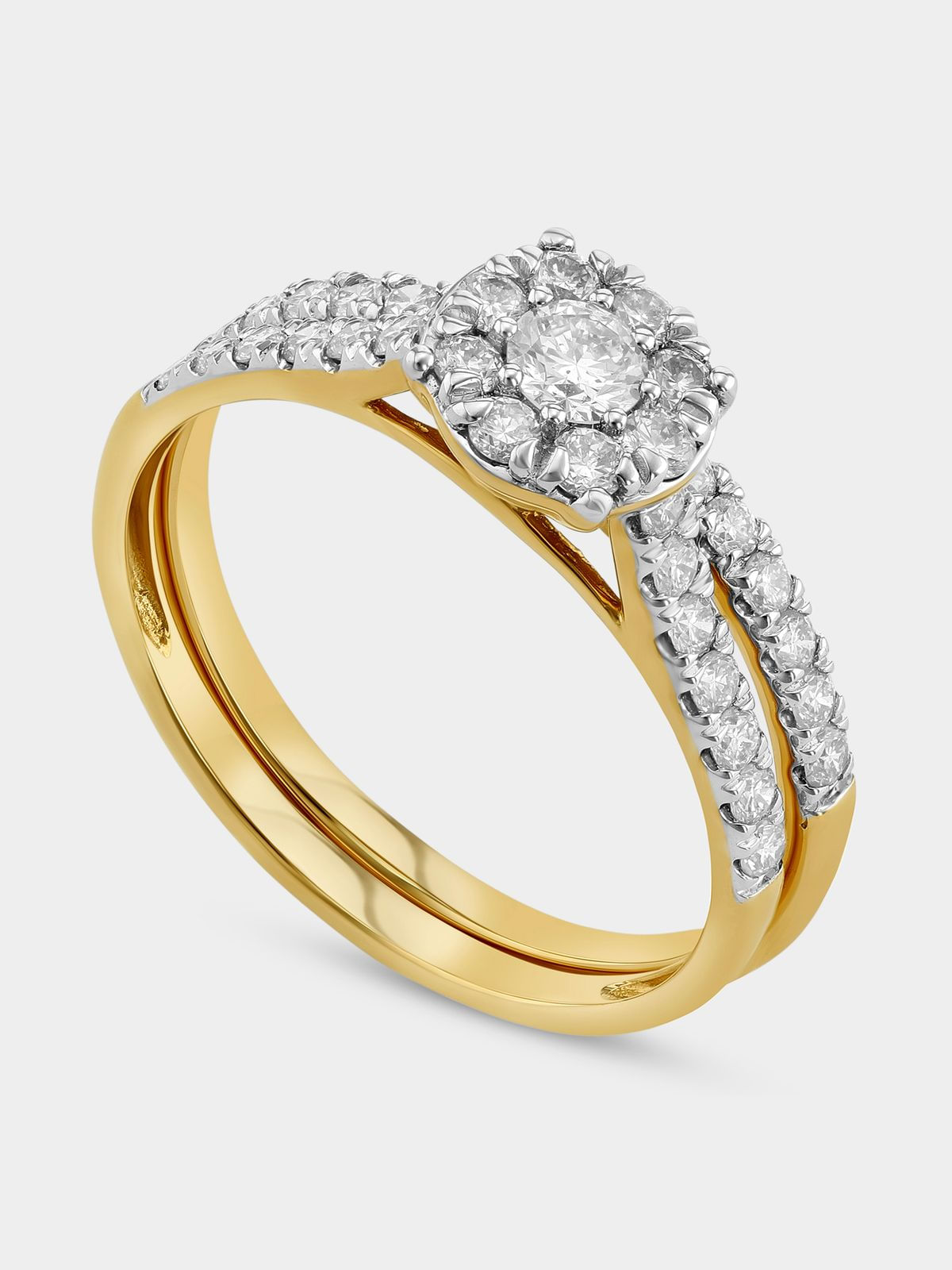 Yellow Gold 0.8ct Lab Grown Diamond Round Halo Twinset Ring | Bash