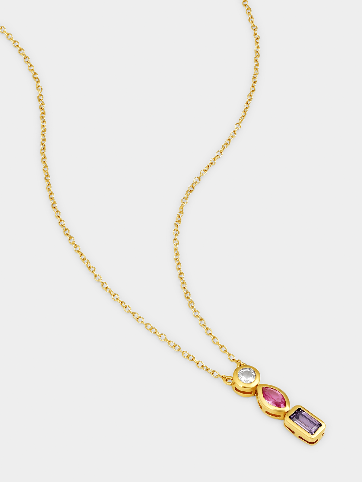 Gold Plated Sterling Silver Rainbow Cubic Zirconia Bezel Pendant | Bash