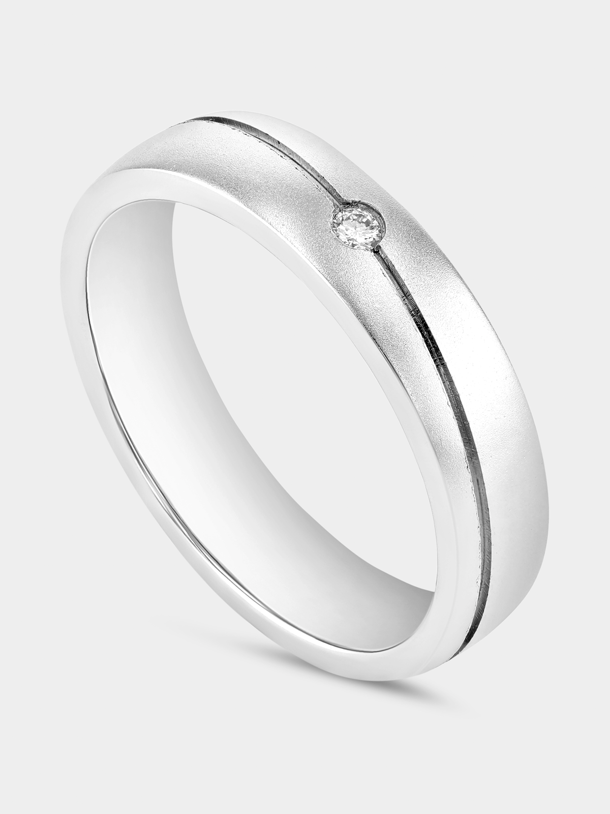 Sterling Silver Lab Grown Diamond Solitaire Diagonal Groove Ring | Bash