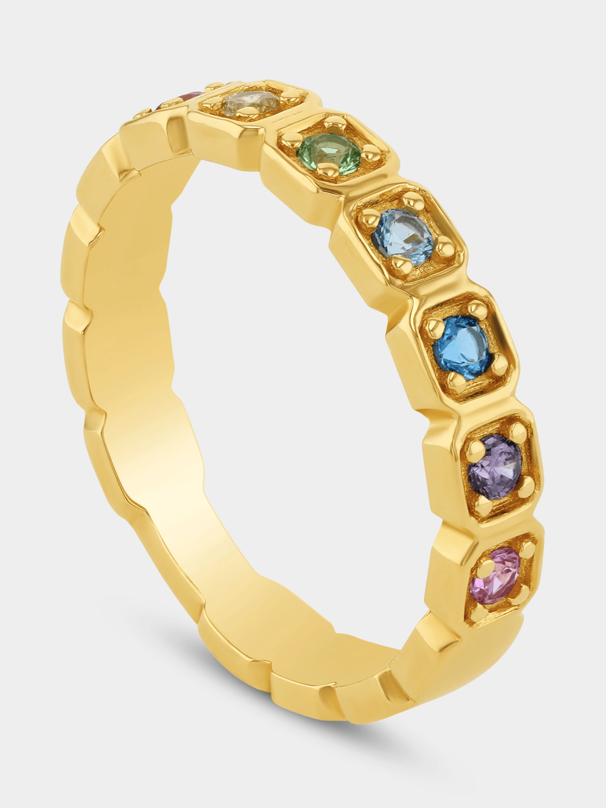 Gold Plated Sterling Silver Rainbow Cubic Zirconia Bezel Eternity Ring ...