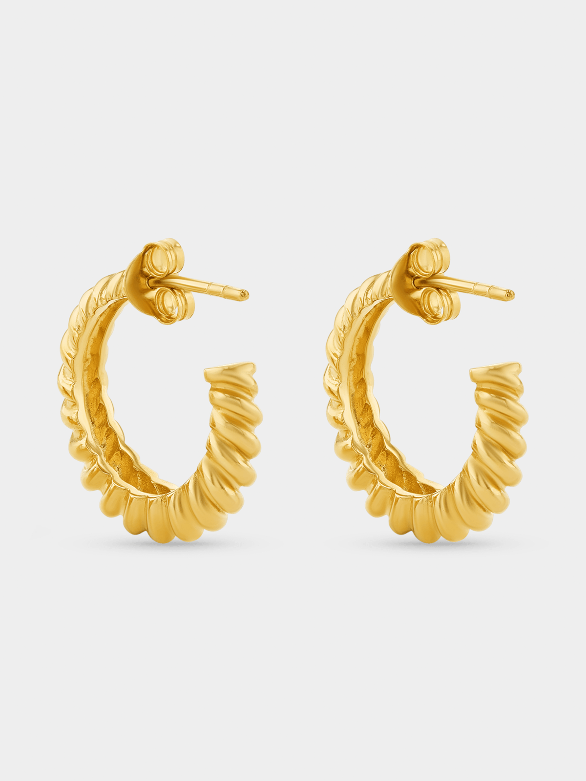 Gold Plated Sterling Silver Textured Twisted Hoop Earrings | Bash