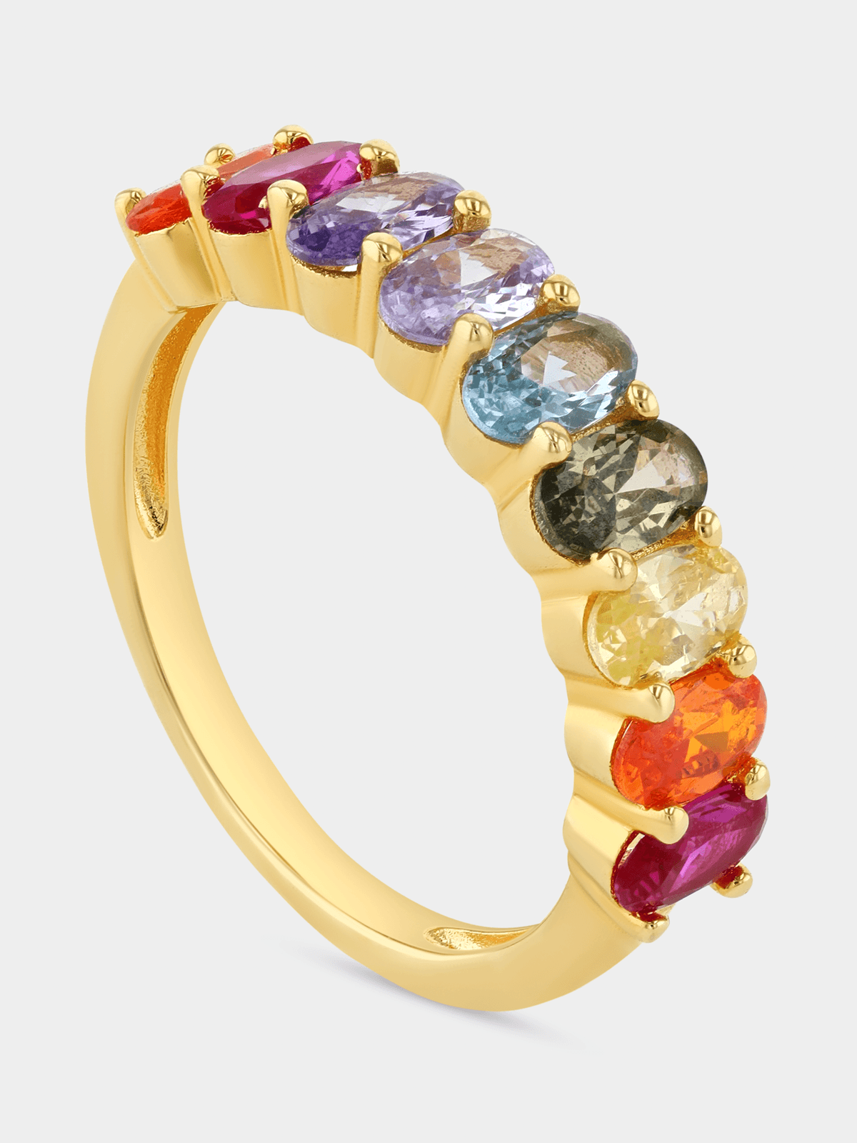 Gold Plated Sterling Silver Rainbow Cubic Zirconia Half Eternity Ring ...