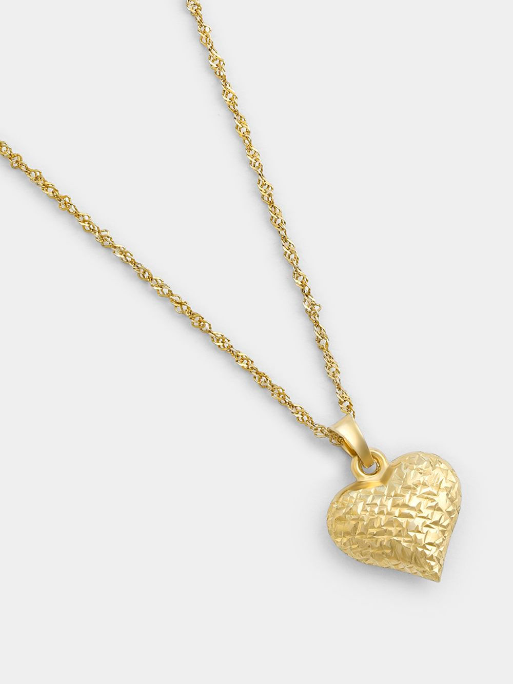 Yellow Gold Puff Heart Pendant on a Sterling Silver and Gold bonded ...