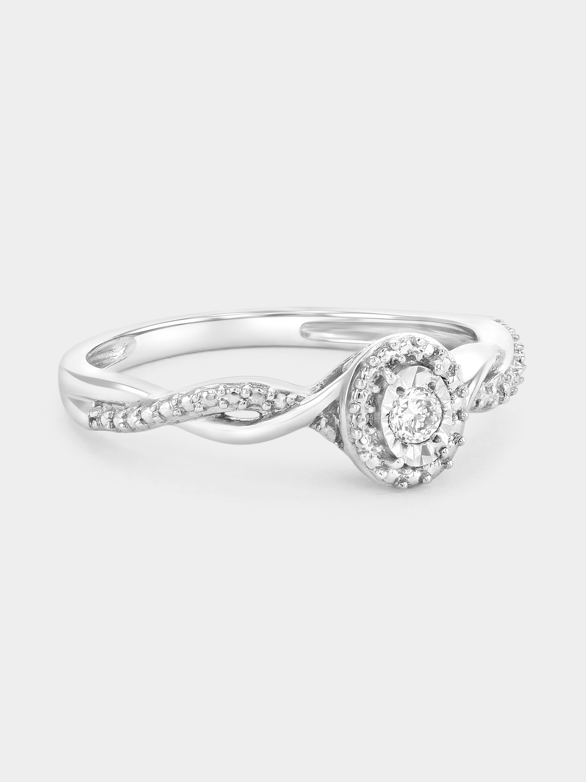 Sterling Silver Lab Grown Diamond Petite Oval Halo Twist Ring | Bash