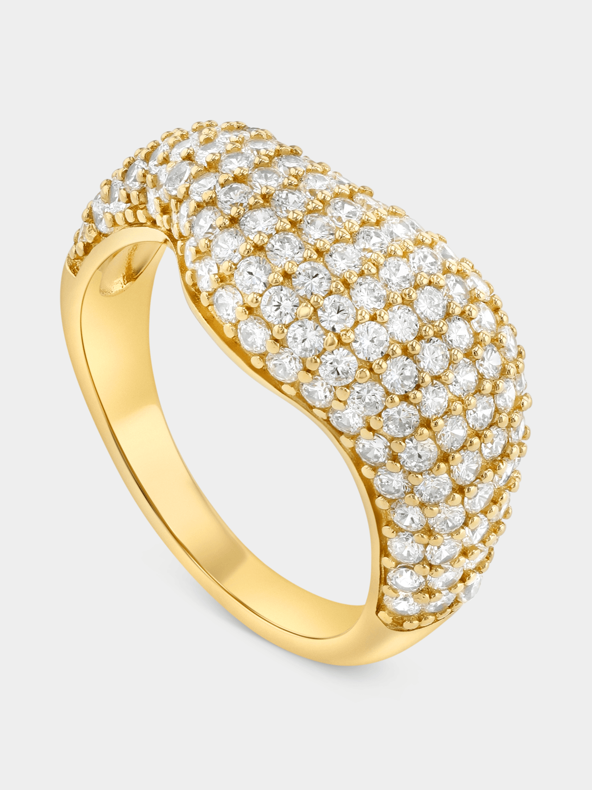 Gold Plated Sterling Silver Cubic Zirconia Pavé Wave Ring | Bash