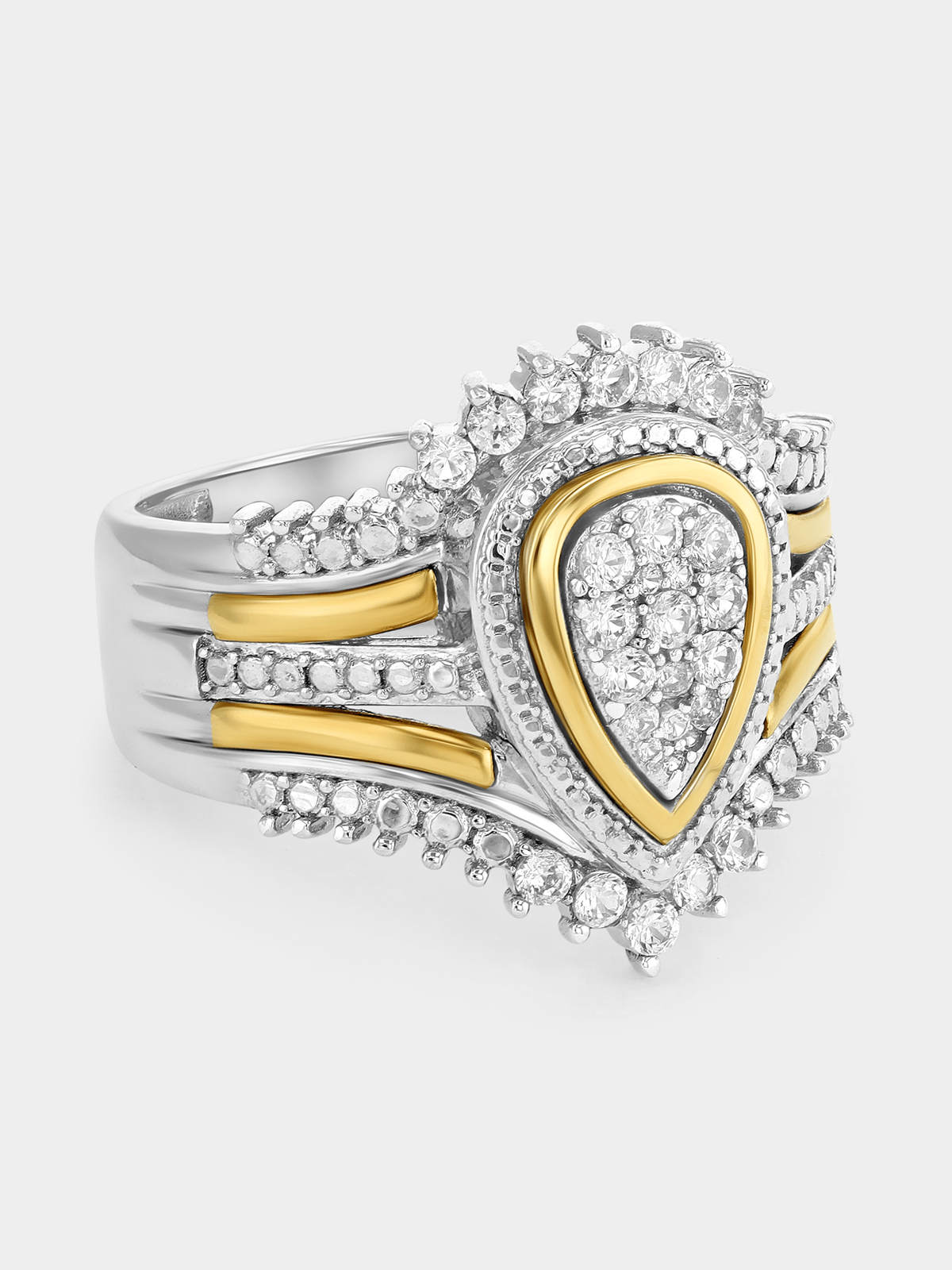 Yellow Gold & Sterling Silver White Sapphire Pear Lace Ring | Bash