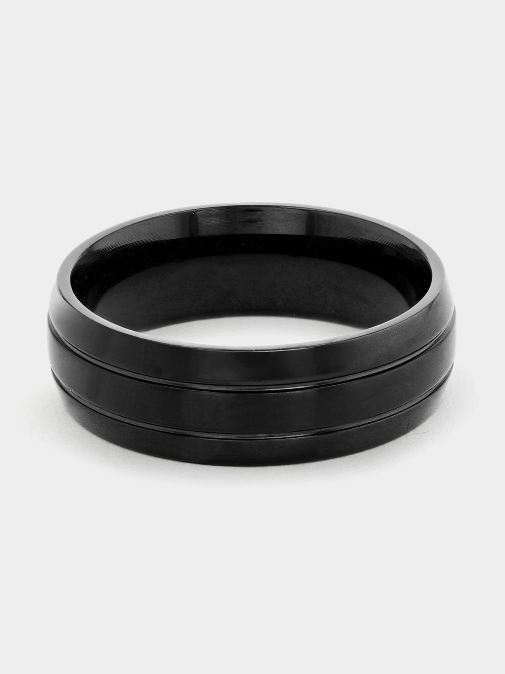 Stainless Steel Black Plated Men’s Matte Centre Grooved Edges Ring | Bash