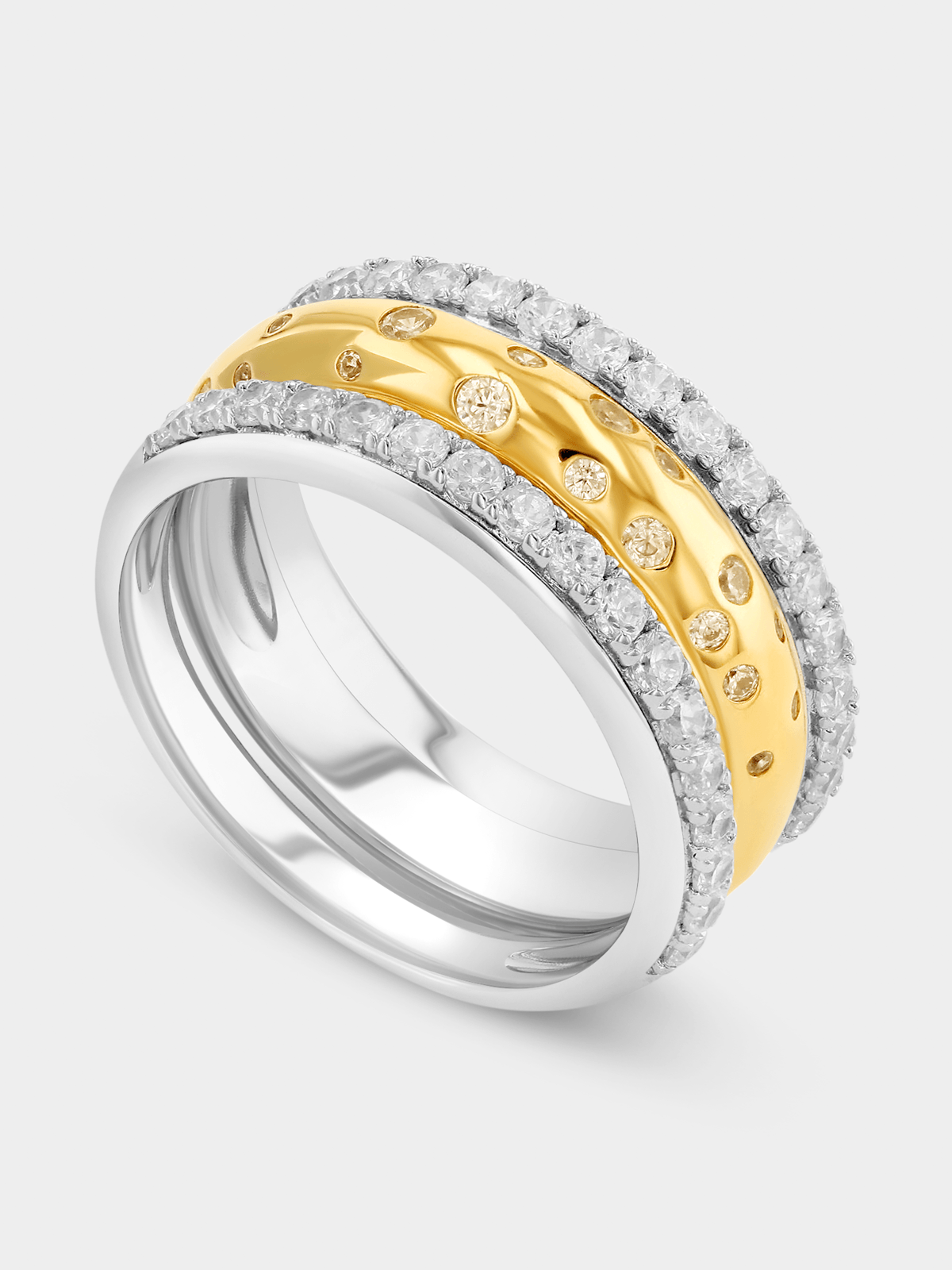 Cheté Gold Plated Sterling Silver Cubic Zirconia Pavé Triple Set Ring ...