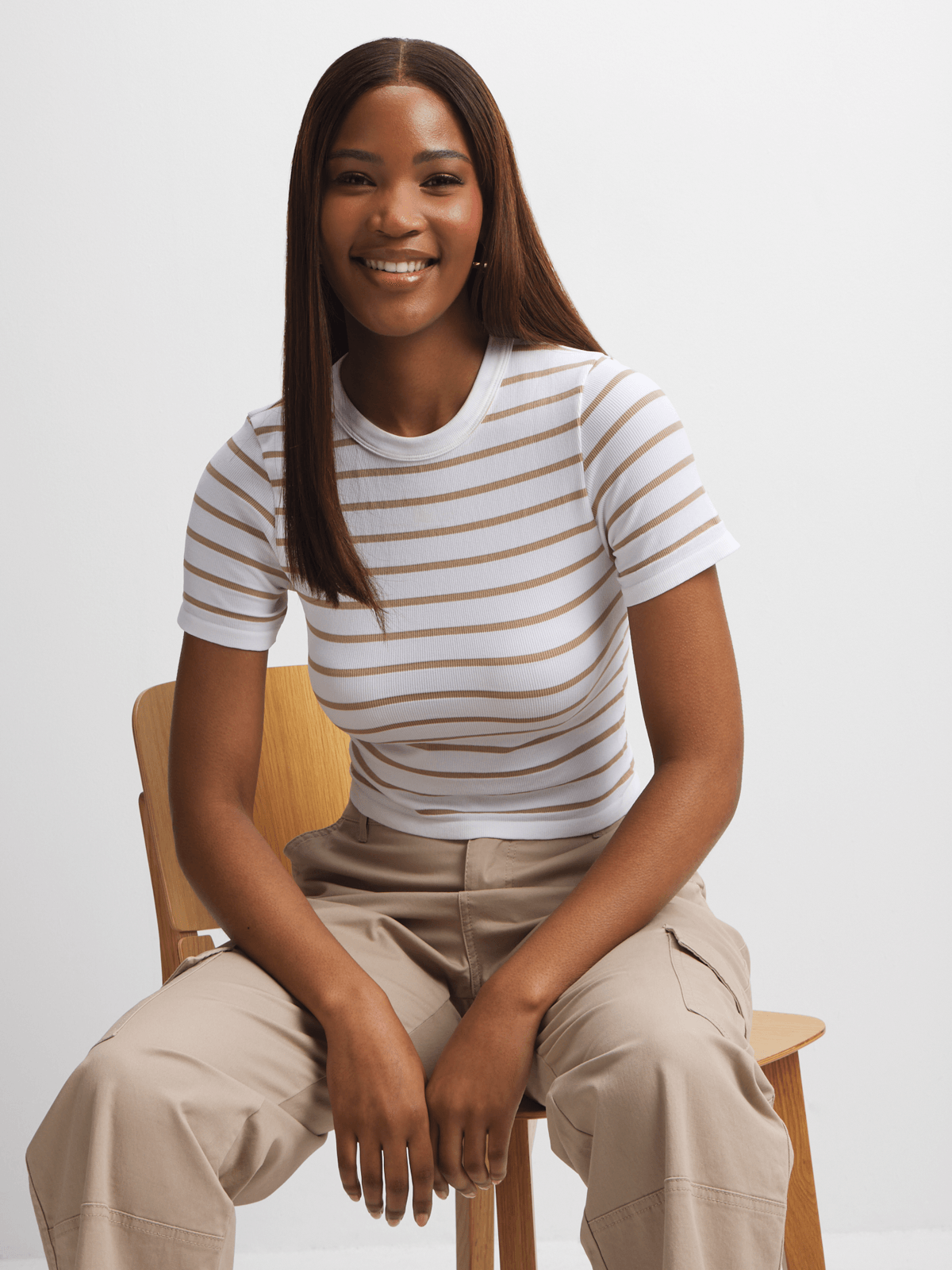 Exact Women's White & Natural Striped Seamless T-Shirt | Bash