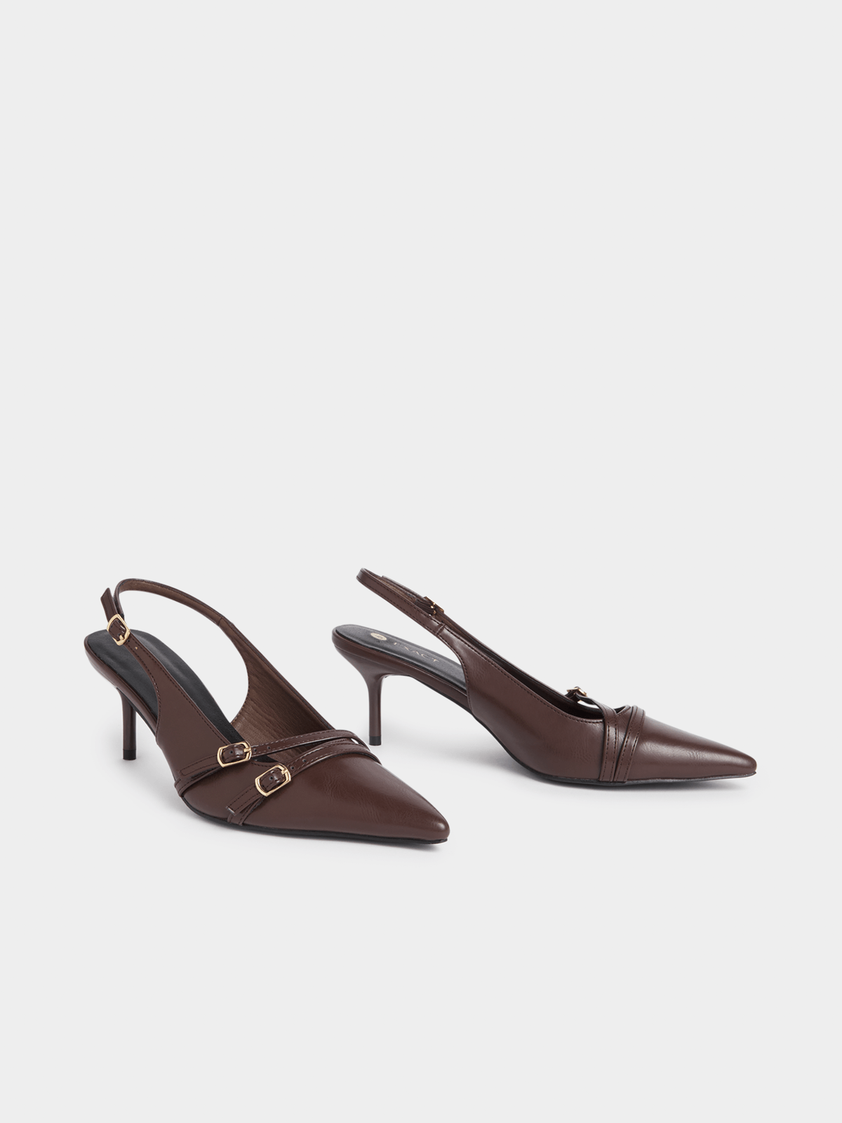 Exact Women's Brown Double Buckle Slingback Heels | Bash
