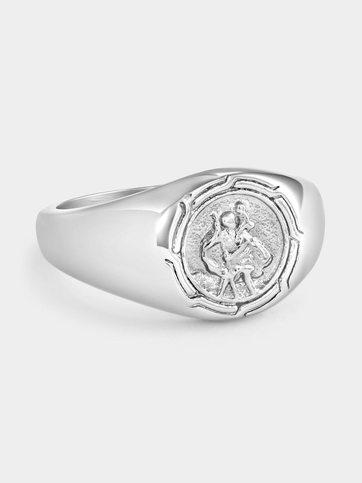 Stainless Steel Round Saint Christopher Signet Ring | Bash