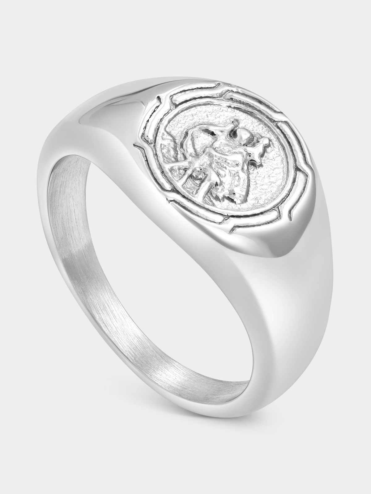 Stainless Steel Round Saint Christopher Signet Ring | Bash