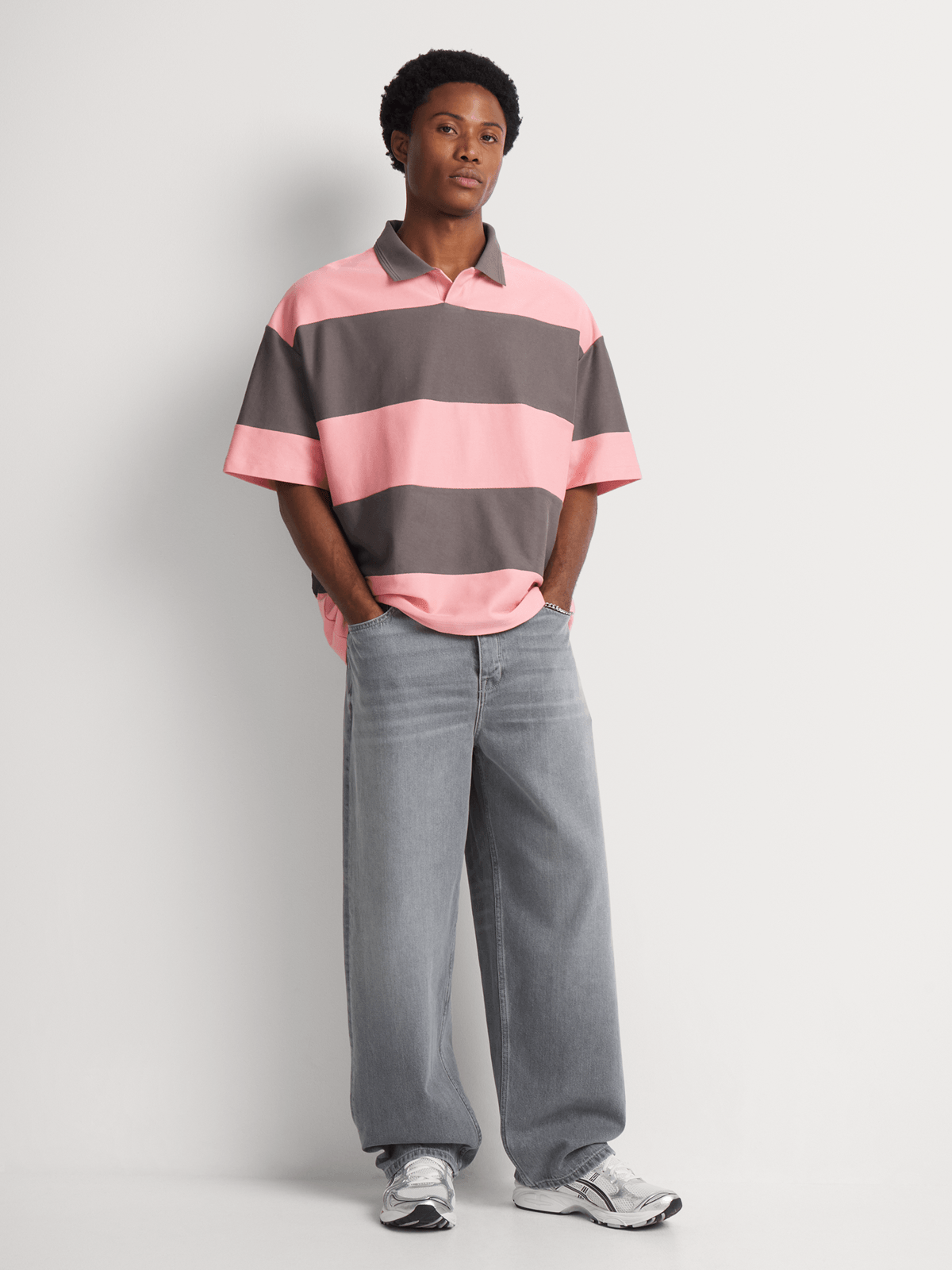 Markham Men's Boxy Fit Bold Stripe Pink/Grey Golfer | Bash