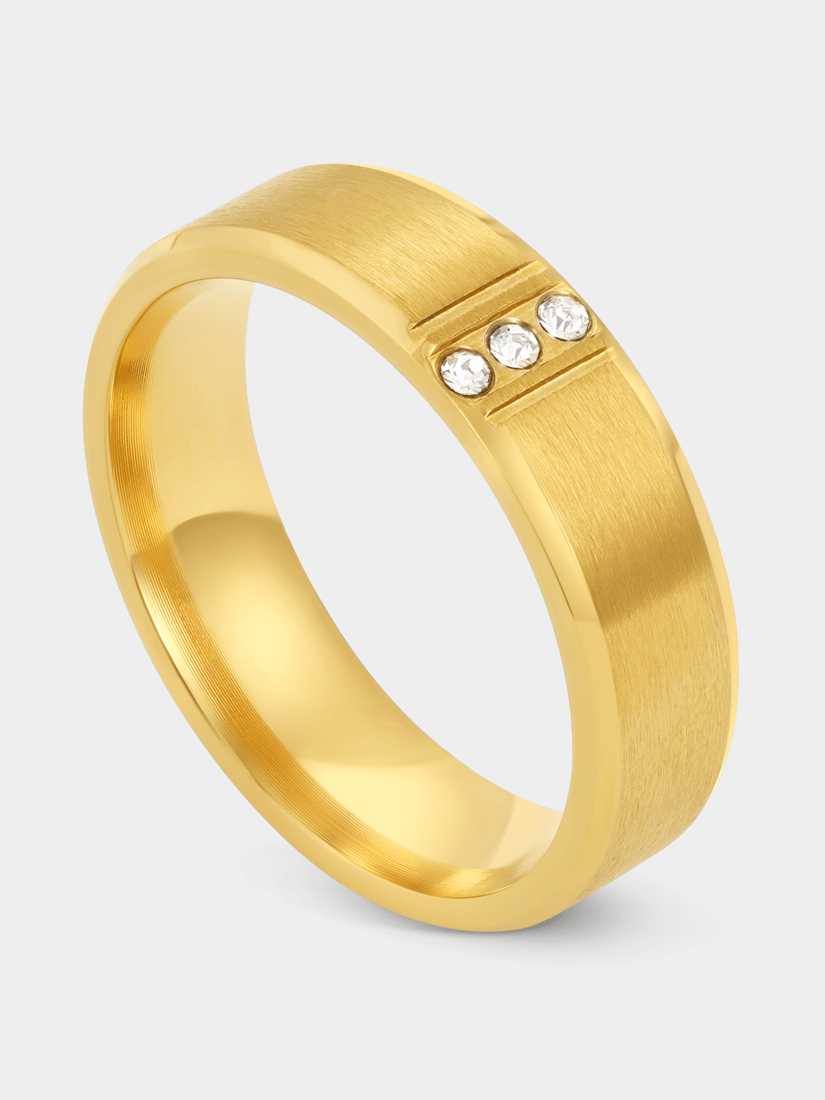 Gold Plated Stainless Steel Cubic Zirconia Vertical Trio Ring | Bash