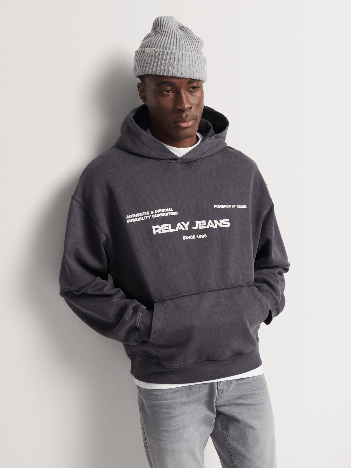 Relay Jeans Men's Boxy Washed Twofer Grey Graphic Hoodie | Bash