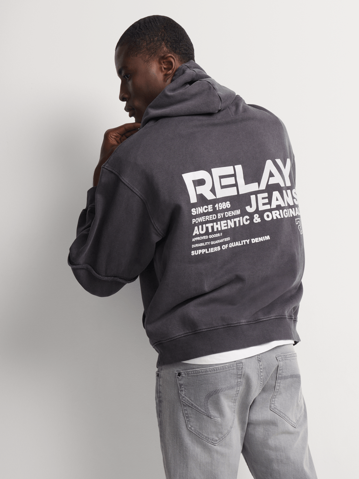 Relay Jeans Men's Boxy Washed Twofer Grey Graphic Hoodie | Bash