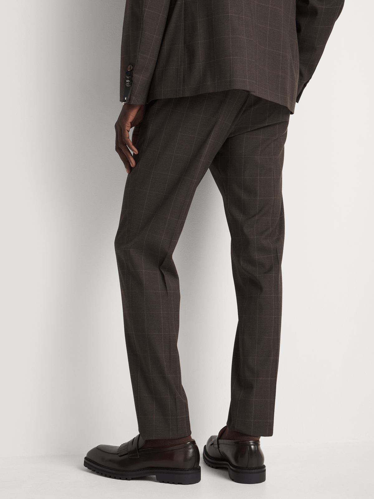 Markham Men's Slim Textured Windowpane Check Brown Suit Trouser | Bash