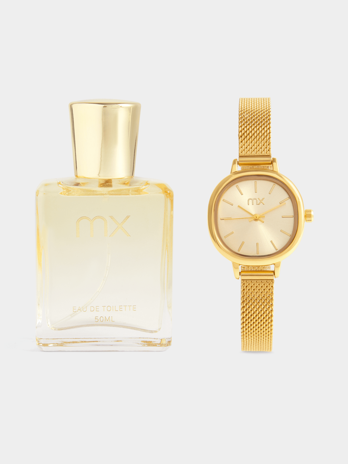 MX Gold Plated Gold Tone Dial Mesh Watch & Fragrance Set | Bash