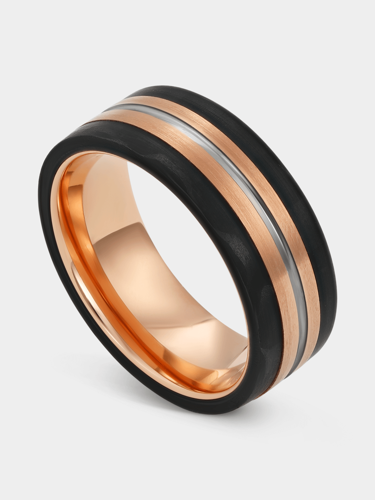 Rose & Black Plated Tungsten Stripe Centre Groove Ring | Bash