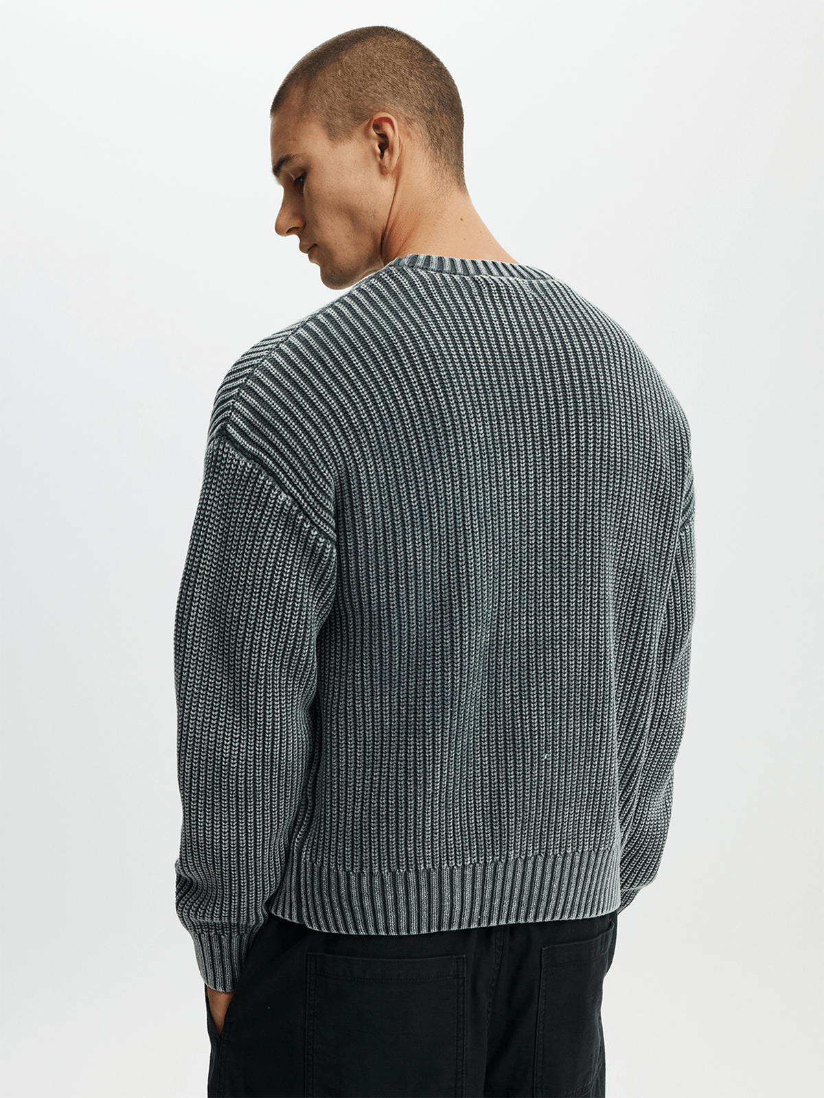 Men's Cotton On Black Washed Box Fit Crew Knit | Bash