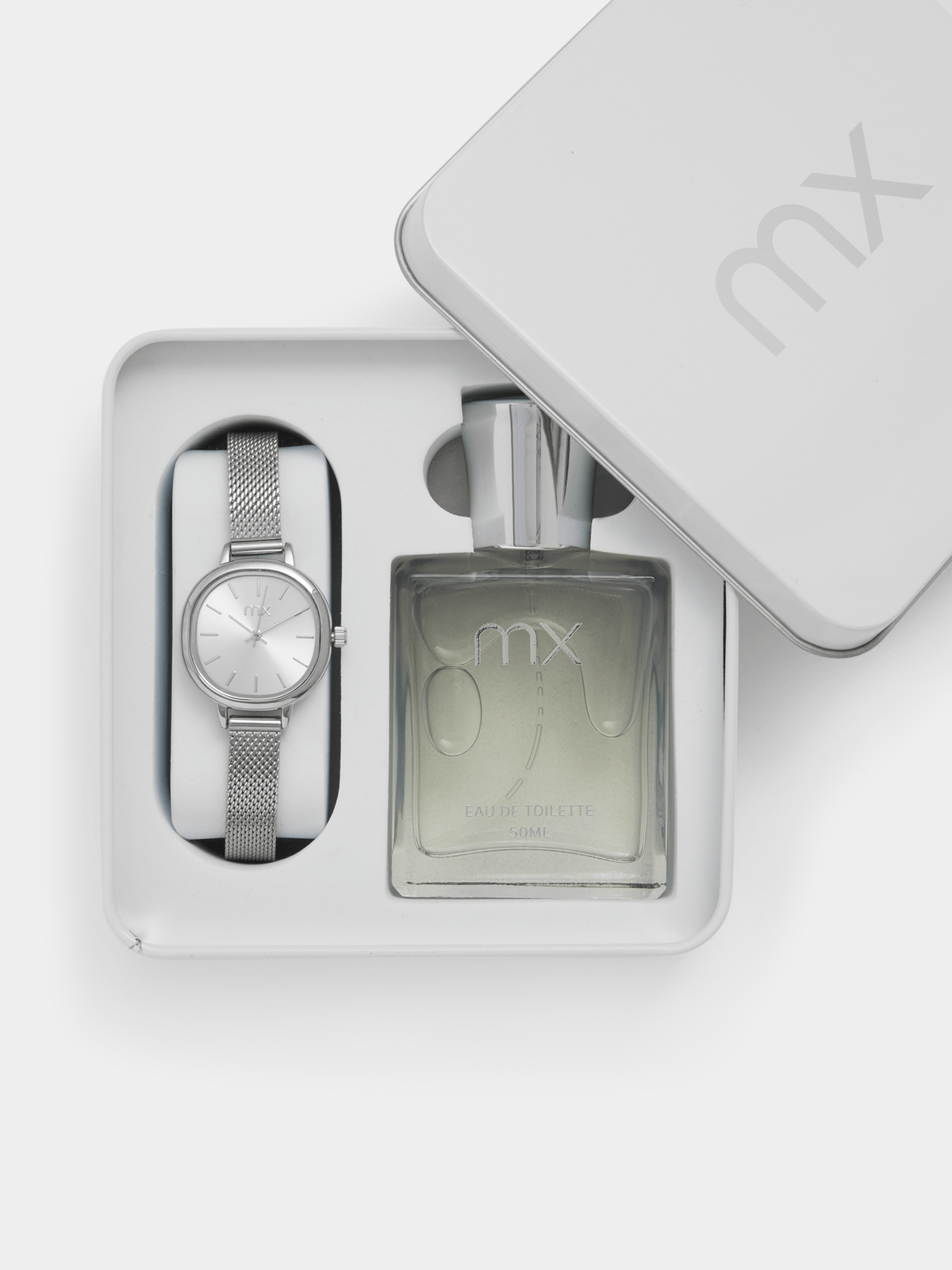 MX Silver Plated Mesh Watch & MX For Her Fragrance Set | Bash