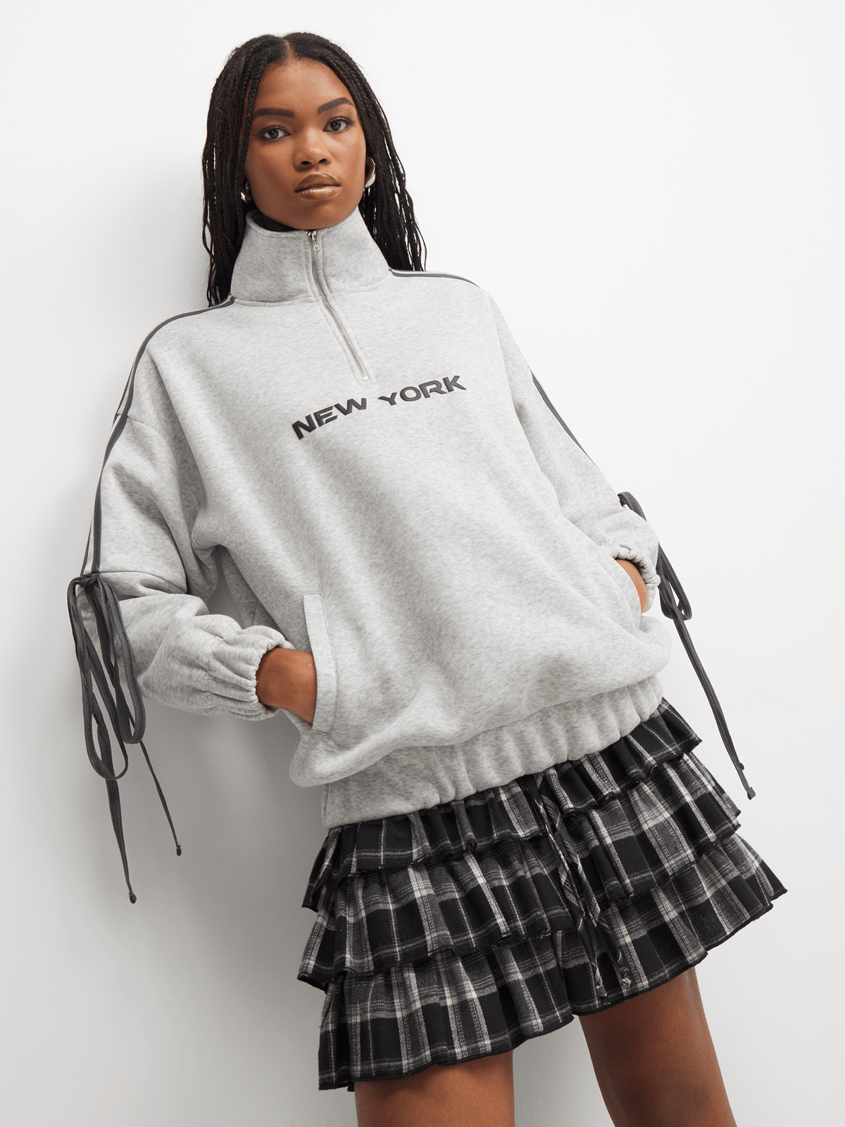 The FIX Women's Grey Zip Up Back Graphic Sweat Top | Bash