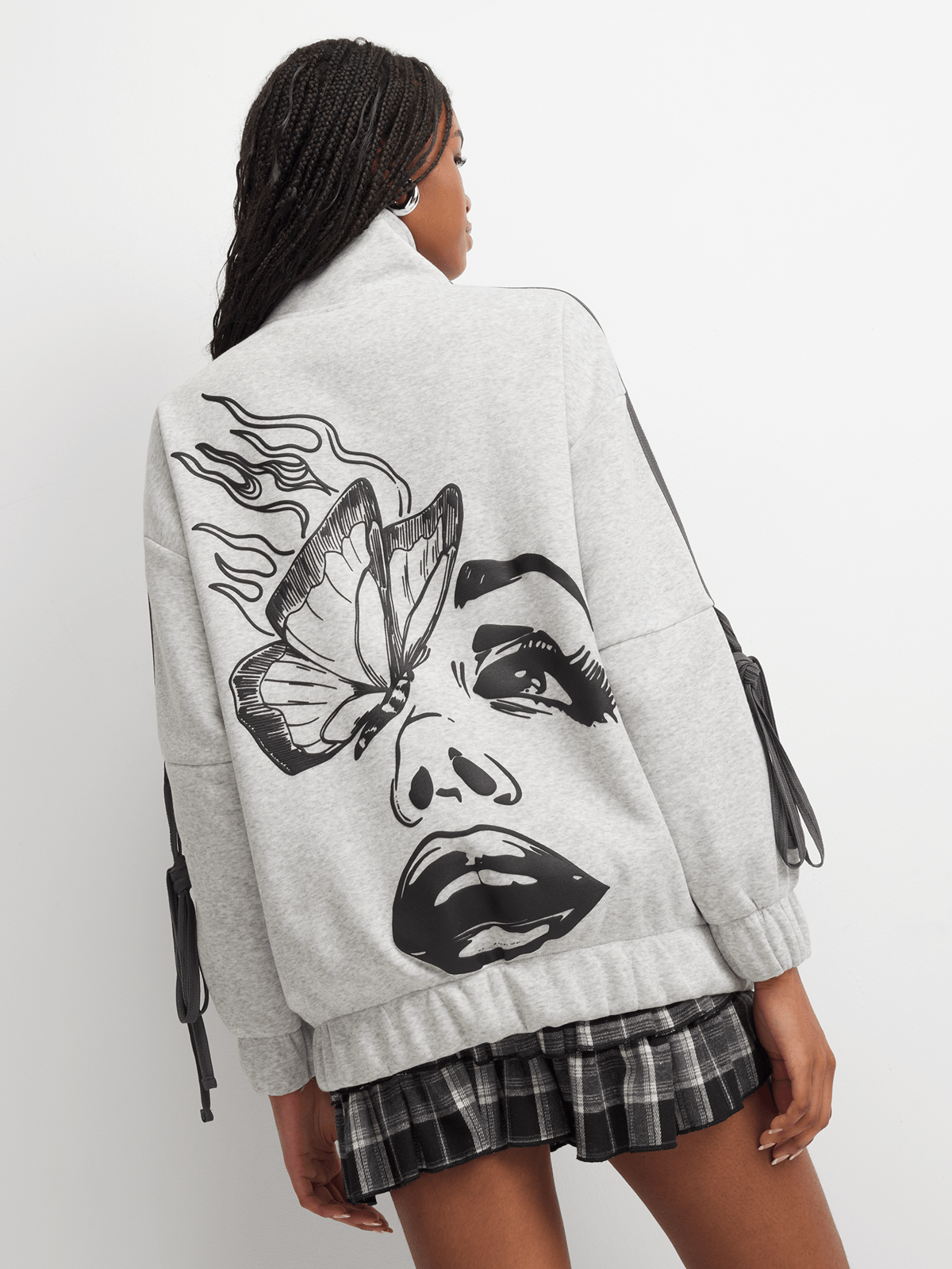 The FIX Women's Grey Zip Up Back Graphic Sweat Top | Bash