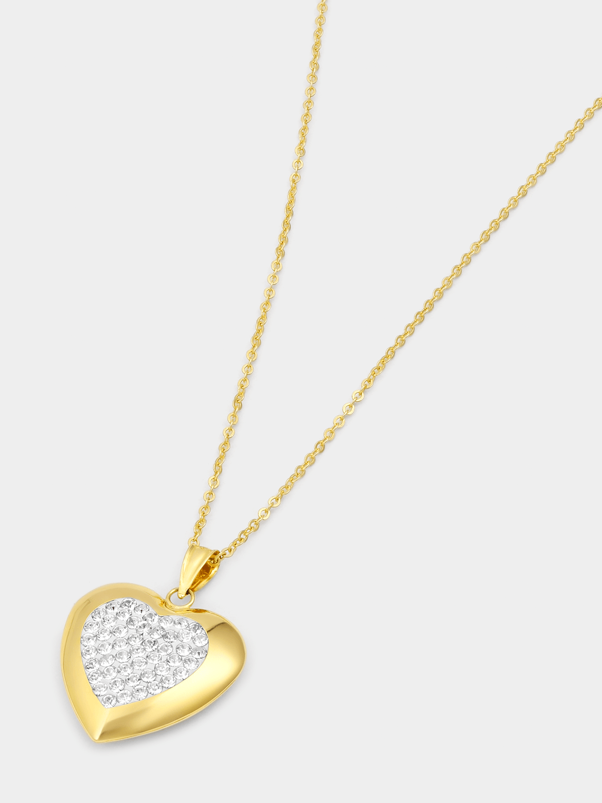 Yellow Gold & Sterling Silver Crystal Pavé Puff Heart Pendant | Bash