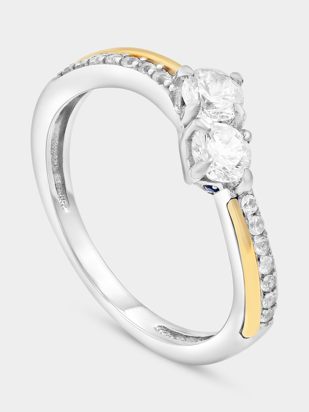 Yellow Gold & Sterling Silver Moissanite Two-Stone Ring | Bash