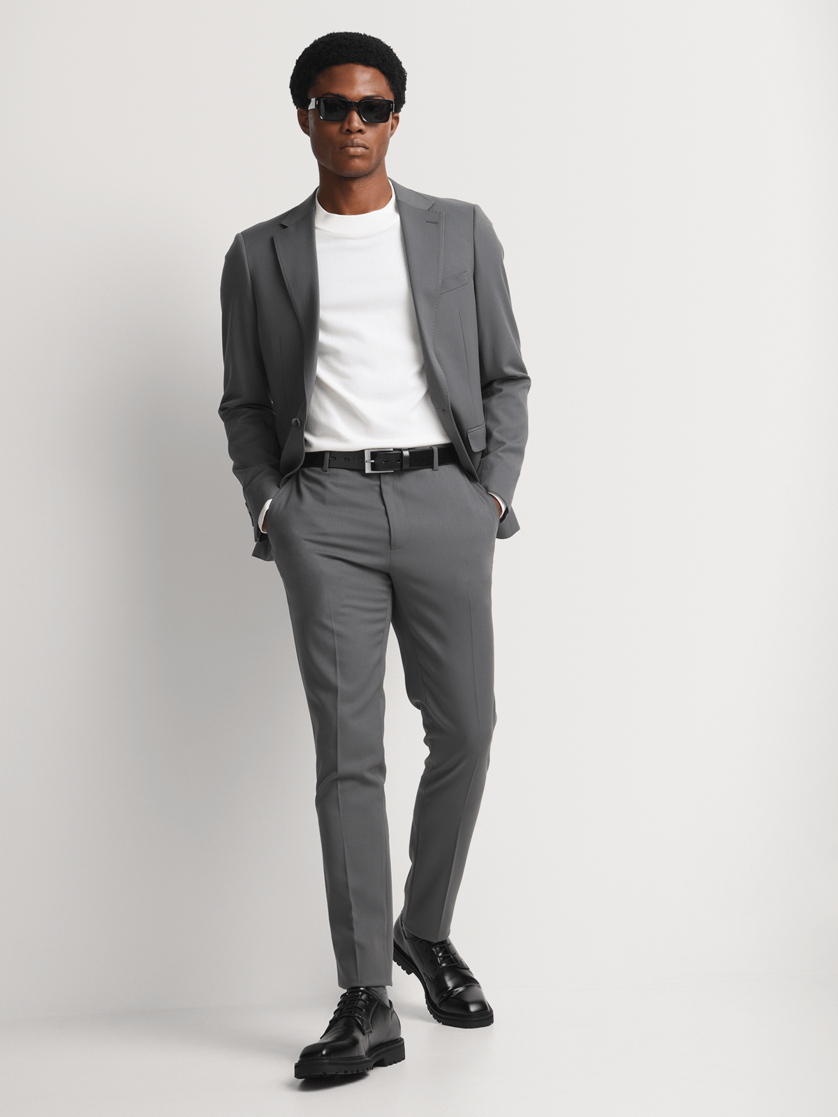 Markham Men's Skinny Fit Twill Weave Grey Suit Trouser | Bash