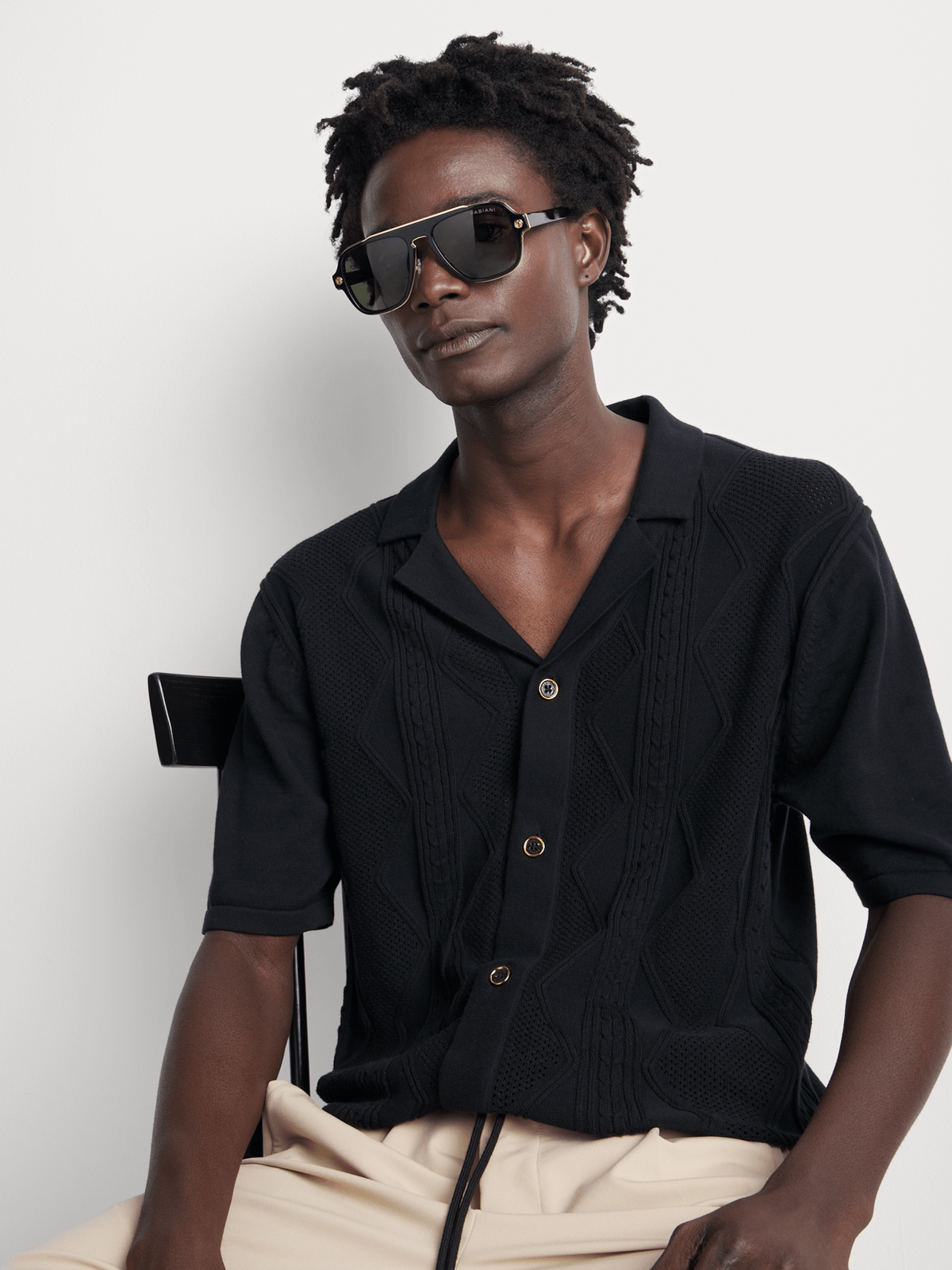 Fabiani Men's Black/Gold Straight Top Aviator Sunglasses | Bash