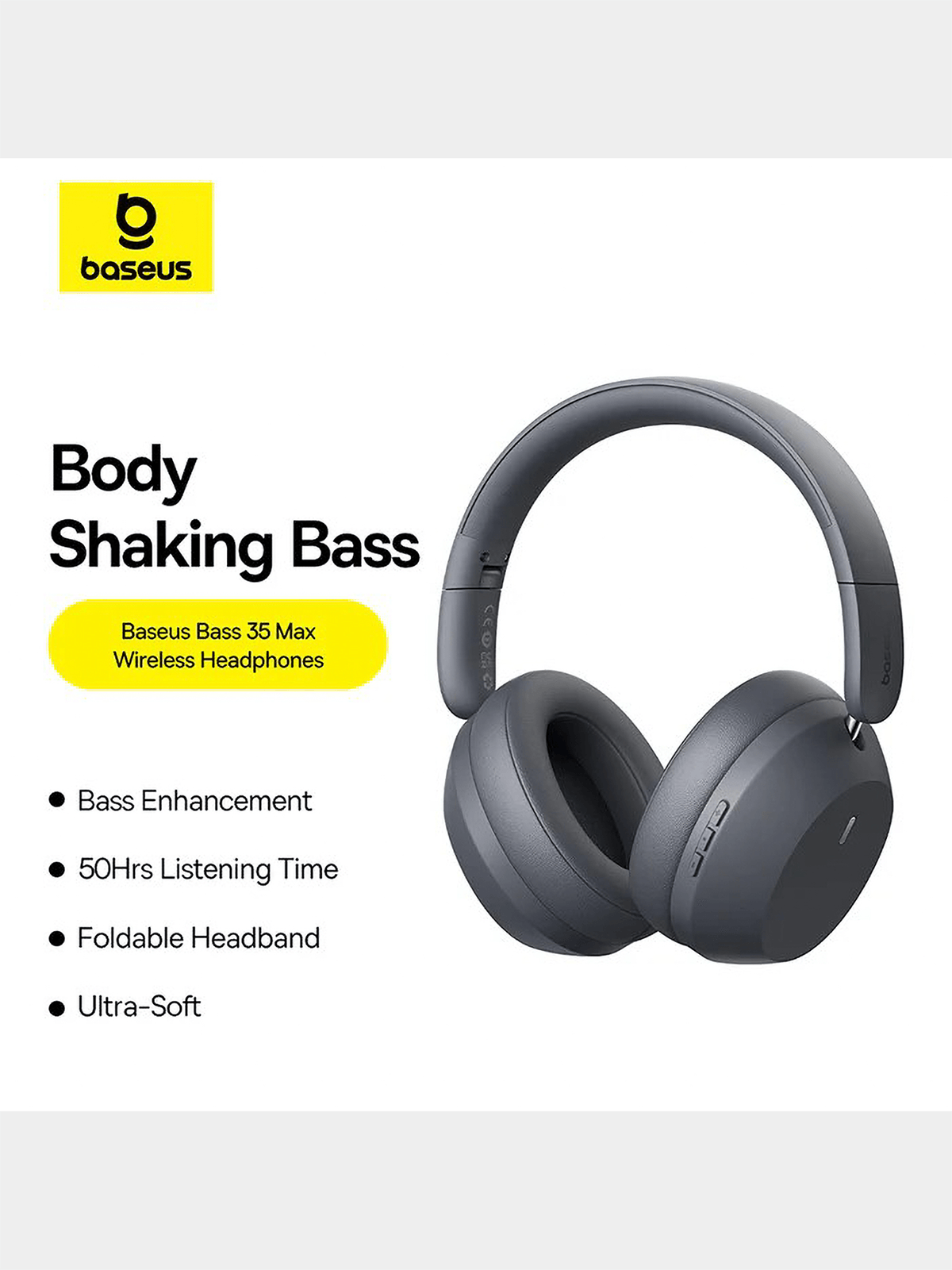 Baseus Bass 35 Max Wireless Grey Headphones | Bash
